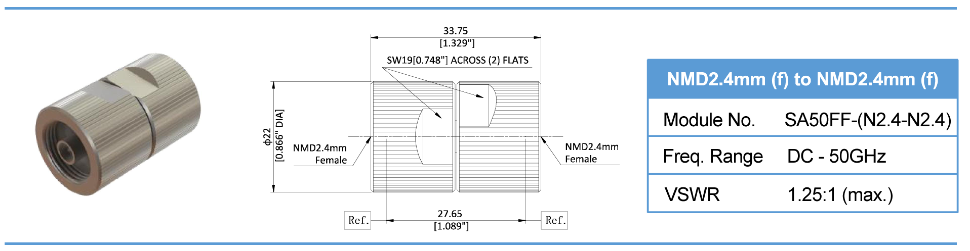 Coaxial Adapters, NMD2.4mm to NMD2.4mm, F-F - SALUKI